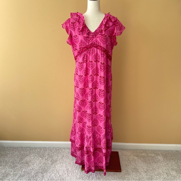 La Plage | Dresses | La Plage Ruffle Neck Maxi Dress In Revolving Pink ...